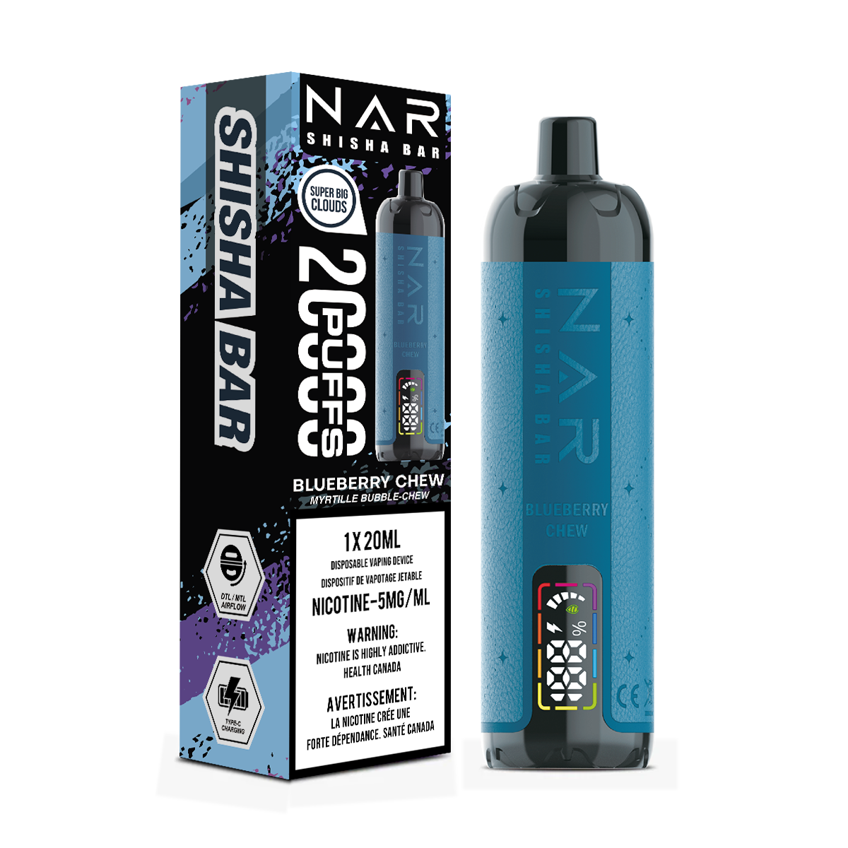 NAR Shisha Bar Vape Disposable 20K - Blueberry Chew – Quality Vapes
