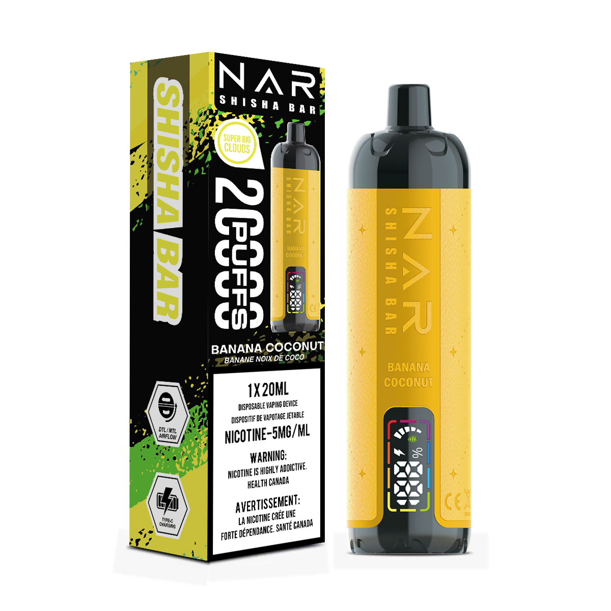 NAR Shisha Bar Vape Disposable 20K - Banana Coconut – Quality Vapes
