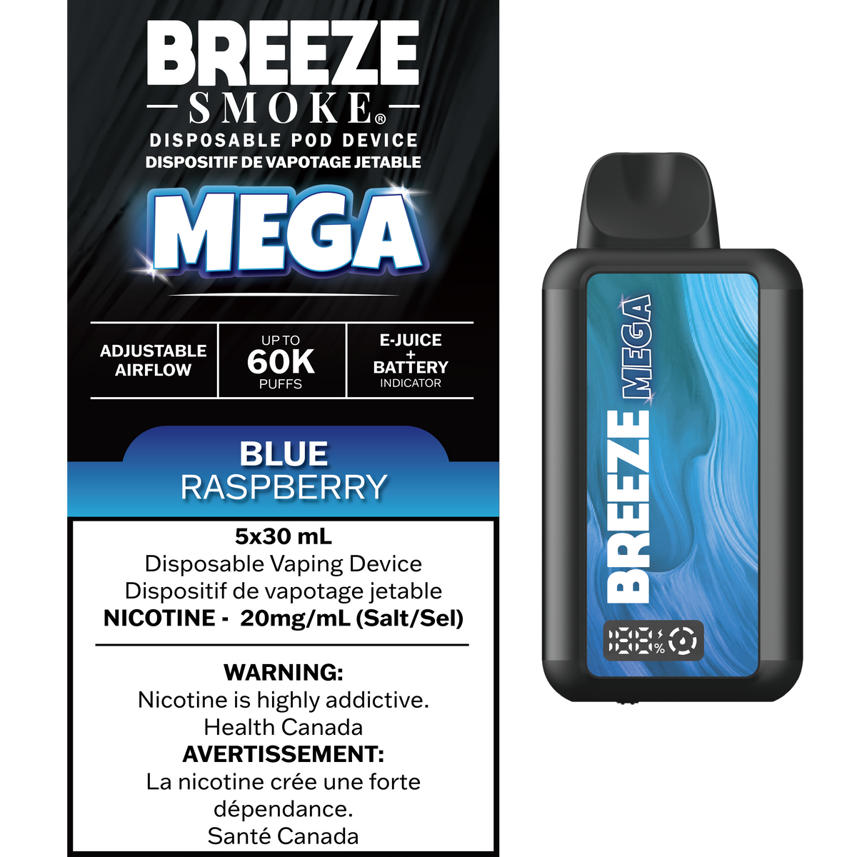 Blue Raspberry – Breeze Mega 60K Disposable Vape – Quality Vapes