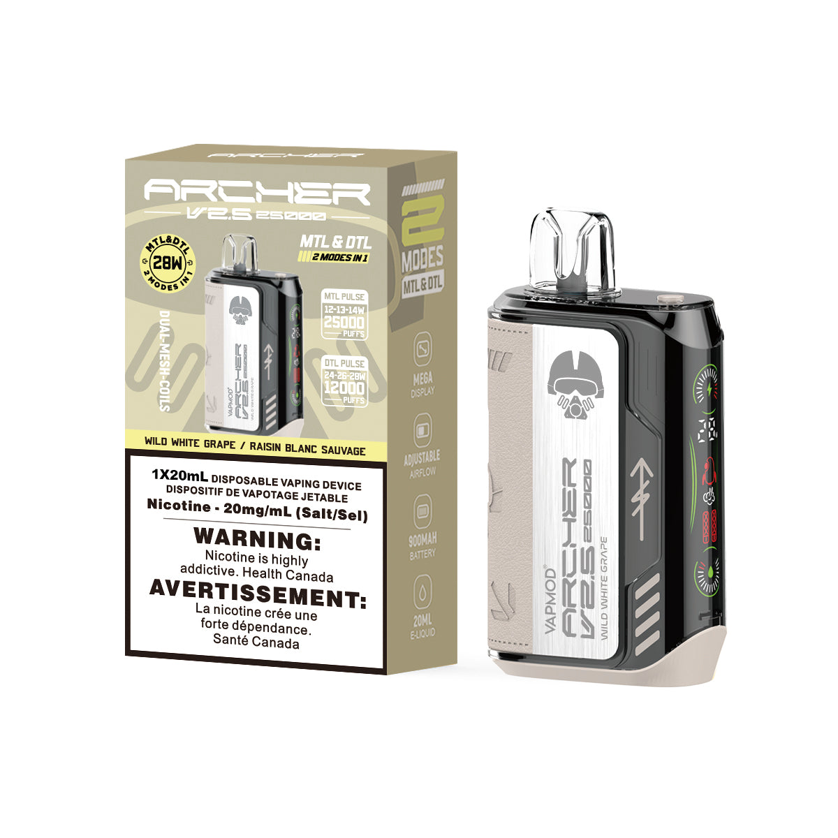 VAPMOD ARCHER Vape 25K Disposable V2.5 - Wild White Grape – Quality Vapes